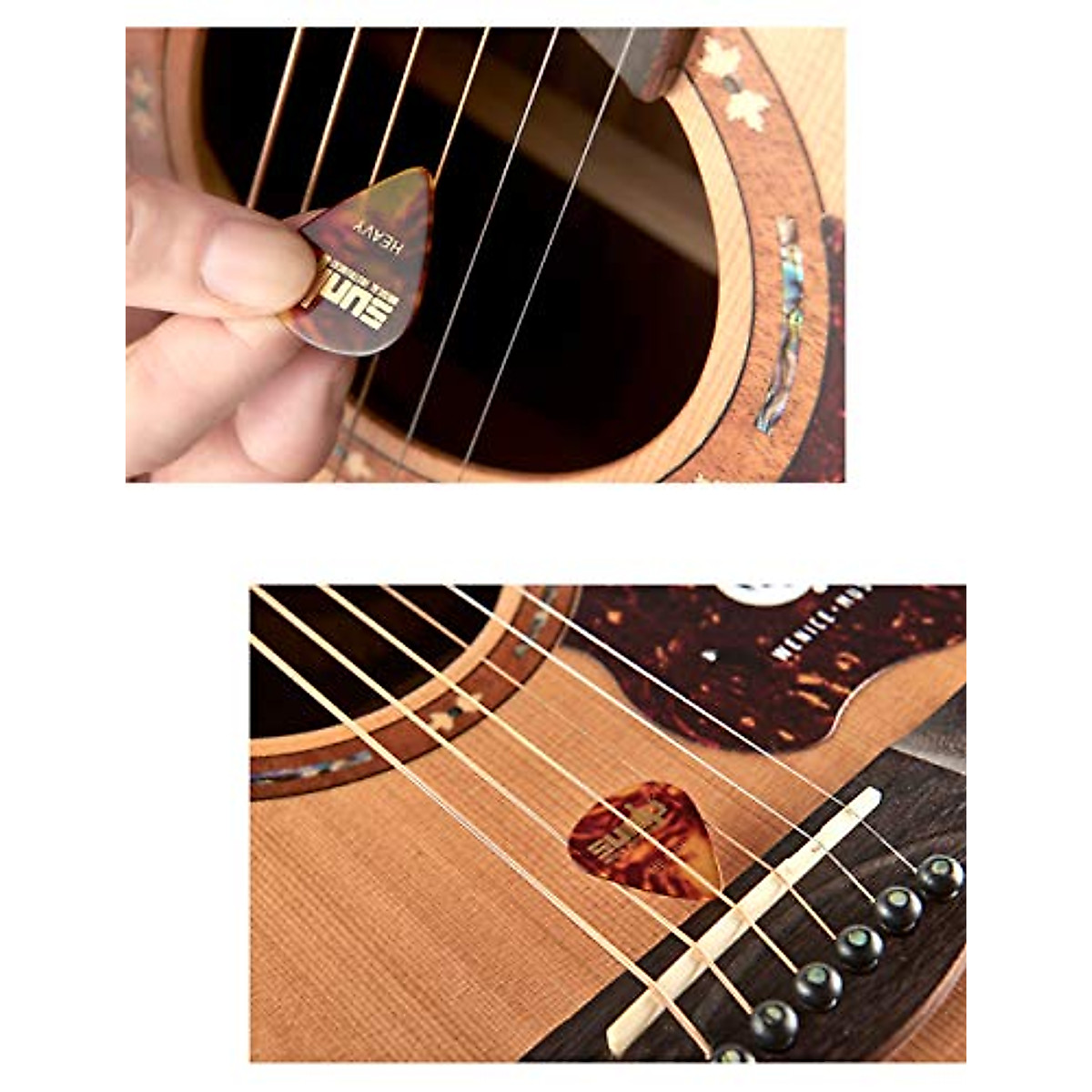 Premium Guitar Picks 24pcs Thin Medium Heavy Gauge Variety Pack with Picks Holder Plastic Picks Box SUNLP Celluloid Guitar Picks for Acoustic Classical Electric Guitar Bass 0.46mm & 0.71mm & 0.96mm