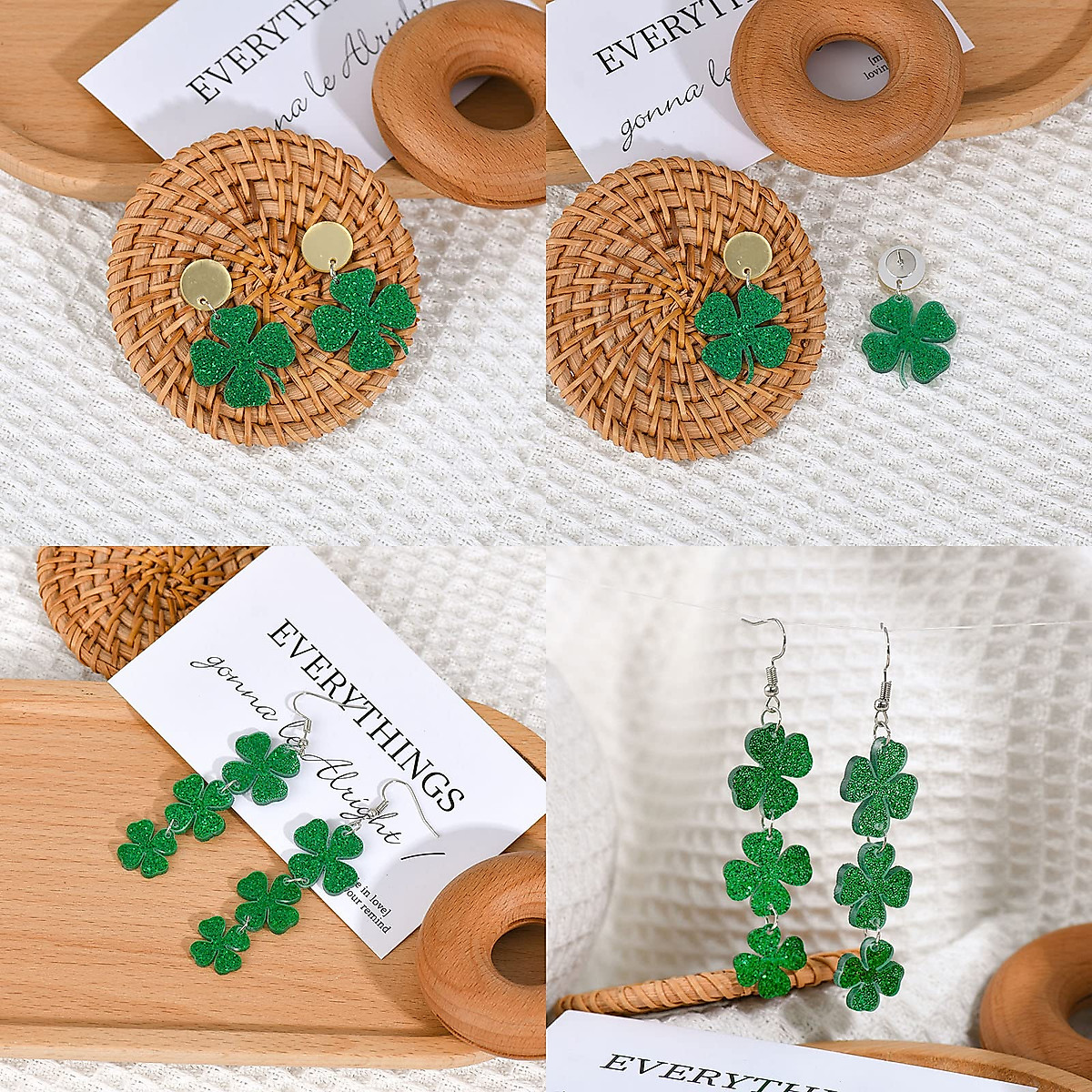 St. Patrick's Day Earrrings Green Clover Shamrock Earrring for Women Acrylic Dangle Stud Earrings Set 4Pairs