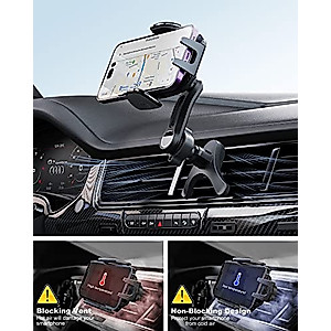 Car Vent Phone Holder Mount Clip with Extension Arm[2 Mounting Options][Never Blocking] Universal 2 In 1 Car Cell Phone Holder Mount [360°Rotation] Compatible with iPhone 13 14 Samsung All 4-7"Phone