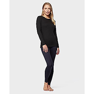 32 DEGREES Heat Womens Ultra Soft Thermal Lightweight Baselayer Crew Neck Long Sleeve Top, Black, Large