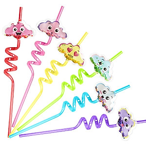 AFZMON Cloud Party Favors 24 PCS Cloud Drinking Straws with 2 Cleaning Brush On Cloud 9 Birthday Party Supplies Decorations