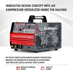 WARCKING 45A Plasma Cutter,With Built-in Air Compressor Touch Pilot Arc Plasma Cutter Machine, 0.3" Clean Cut, 220V Digital Display IGBT DC Inverter Plasma Cutting Equipment