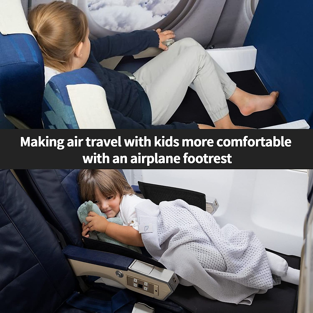 Airplane Seat Extender for Kids Toddler Airplane Bed Airplane Travel Essentials Airplane Footrest Leg Rest for Children to Lie Down on The Plane (Black)