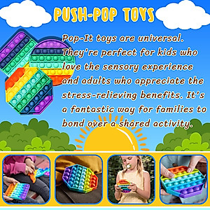 Fidget Sensory Toy Its Pushit Pop Bubble - Rainbow Games, Stress Toys, 3 Packs for Children and Adults Fidget Stress Relief - 3 Shapes Fidget It - Circle Square Octagon