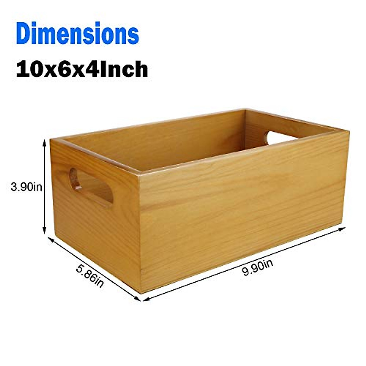A Selected Pine Wood Organizer Open Box 4 Packs, 6x10 Wooden Storage Container with Handle for Bathroom and Kitchen