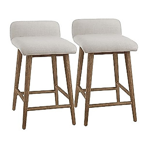 Ball & Cast Upholstered Counter Height Bar Stools 24 inch Kitchen Wooden Stool Chairs Set of 2, Linen