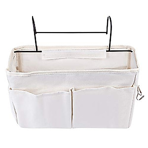 Kedoung Bedside Organizer Caddy Hanging with Hook, Bed Storage Pocket for Dorm Kids Room Top Bunk Bed Loft Bed, Bedside Storage for Phone Remote Control Laptop Books (White)