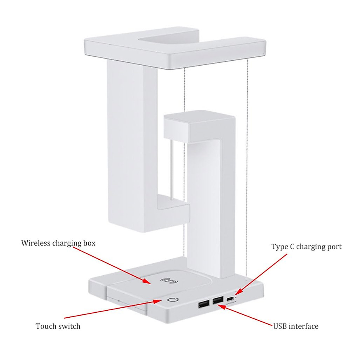 2024 New LED Desk lamp with Wireless Charger, Suspension Style Sensor Cabinet Lamp, Anti-Gravity Small Night Lamp, Wireless USB Charging Bedroom Sleep Light Reading Light Table Lamp1