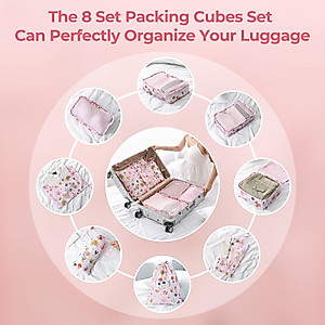 8 Piece Packing Cubes Set, Lychii Travel Luggage Packing Organizers - Floral Printed