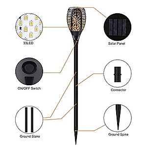Permande Solar Torch Light with Extension Rod, Solar Lights Outdoor with Flickering Flame, Waterproof Outdoor Lighting Fire Pathway Lights Landscape Decoration for Garden Yard Lawn Patio, 8Pack