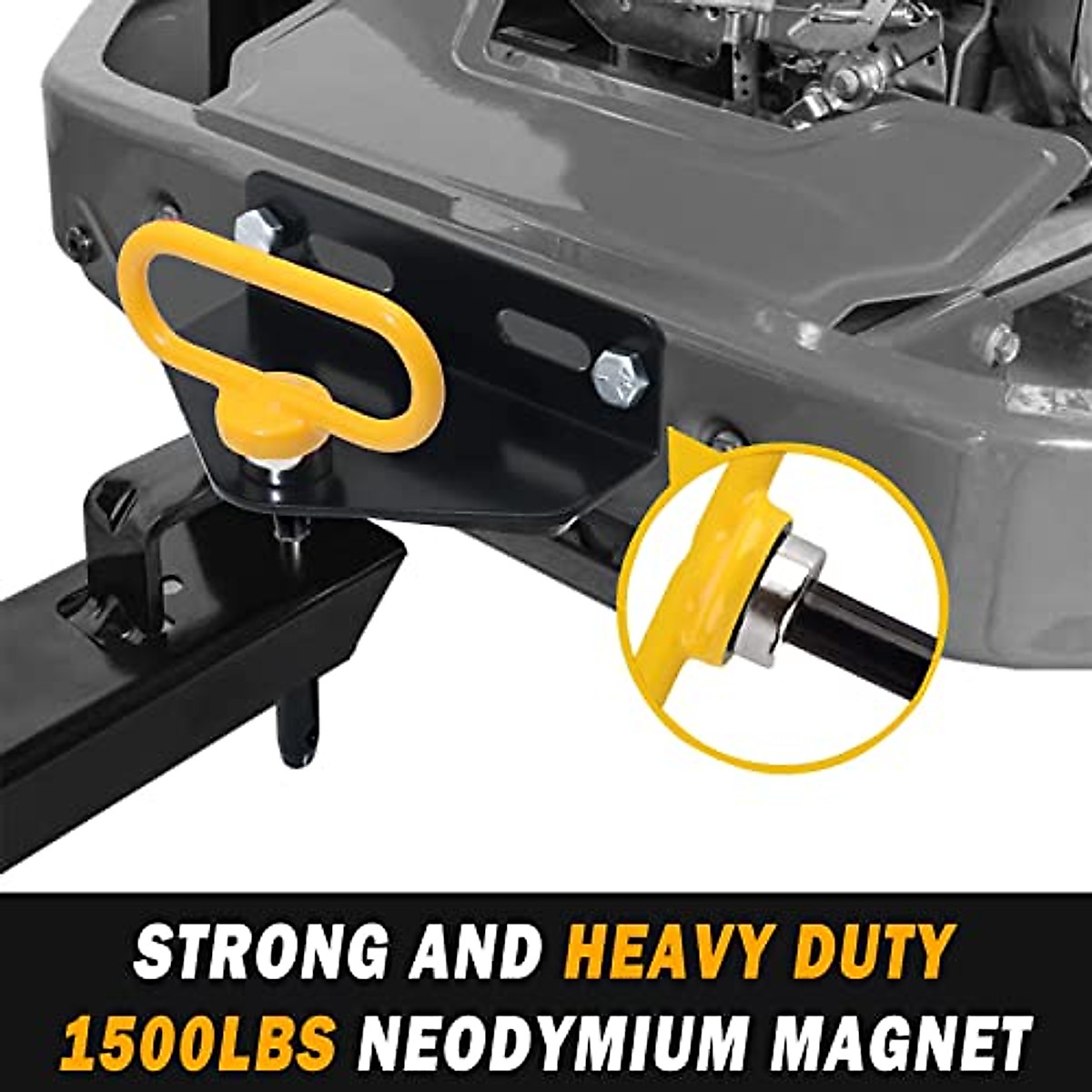 EilxMag Magnetic Hitch Pin, Lawn Mower Trailer Hitch Pins - Strong Heavy Duty Neodymium Magnet Trailer Gate Pin - for Utility Carts, Lawn Tractors - Simple One Handed Hook On & Off（Yellow, 2PCS）