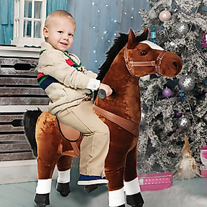 Ride-On Horse,Toy Horse,Riding Horse,No Battery,No Electricity,Mechanical Pony Brown,Ride On Real Walking Horse for Children 4 to 12 Years Old or Up to 165.34 Pounds-187.39 Pounds,Large,Brown (Brown)