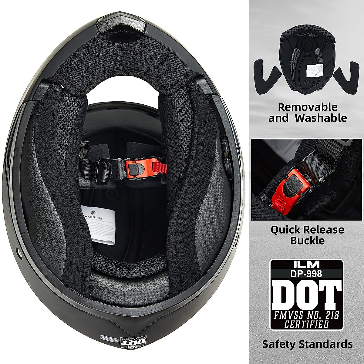 ILM Motorcycle Helmets for Adults Dual Visor Enlarged Air Vents Modular Full Face Cascos para Motos Men Women DOT Model DP998(Matte Black, Large)