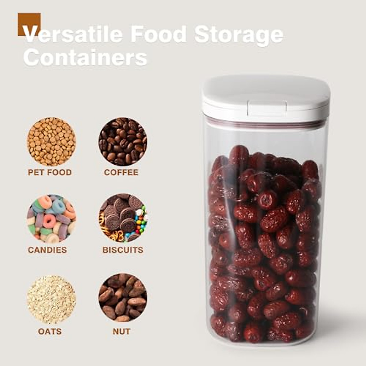 LivLab Mker Airtight Food Storage Containers, BPA Free Plastic Cereal Containers with Lid for Kitchen Pantry Organization, 2.3L / 2 Qt Cereal Dispenser for Grain, Rice, Snacks and Candy,White