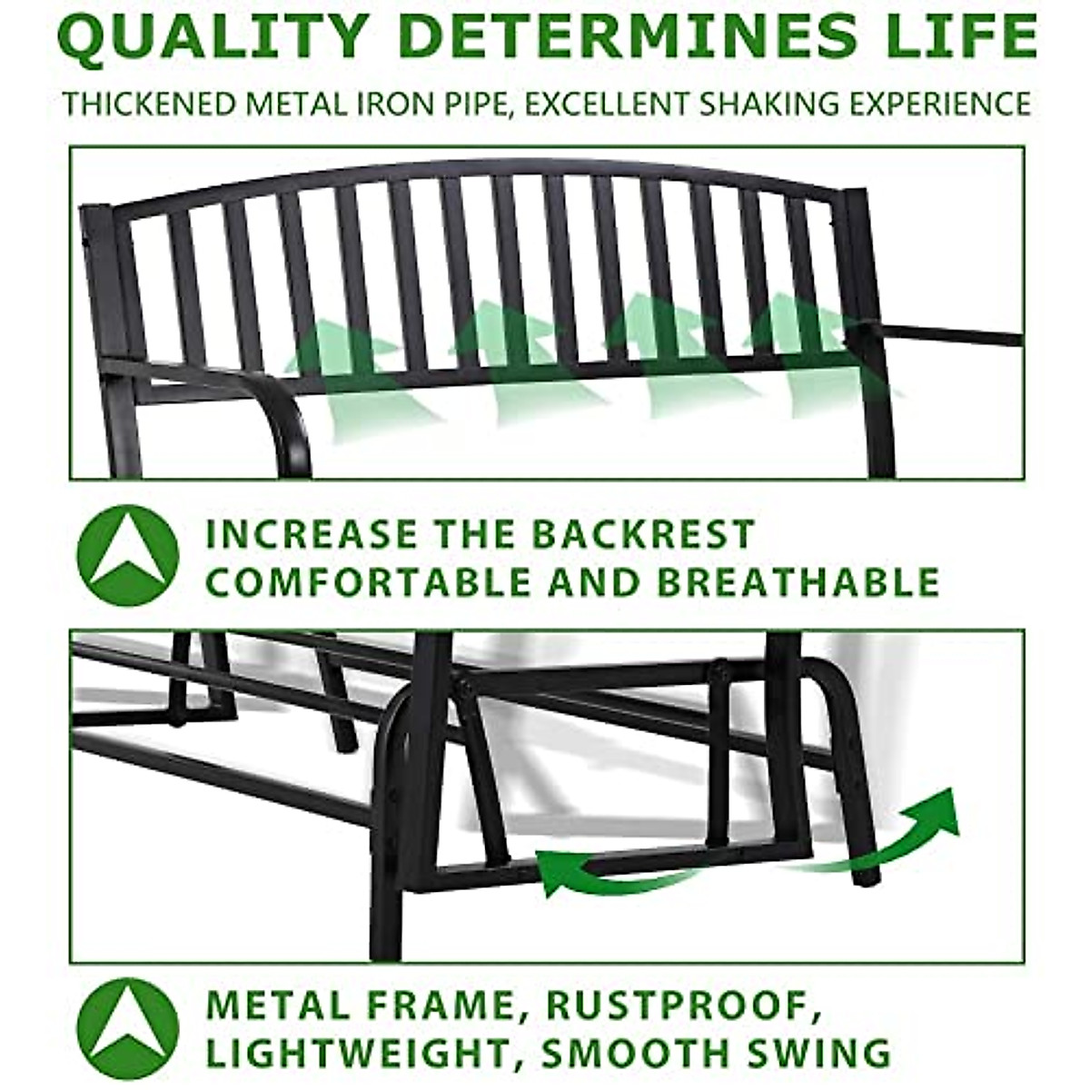 FDW Patio Glider Bench Garden Bench for Patio Outdoor Bench Metal Bench Park Bench Cushion for Yard Porch Clearance Work Entryway