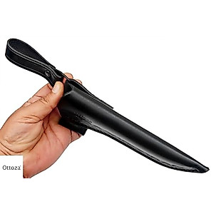 Ottoza Handmade Leather Knife Sheath Side Draw Knife Sheath - Bushcraft Knife Sheath - Hunting Knife Sheath - Survival Knife Sheath - Vertical Knife Sheath Black TOP Grain Leather No:221