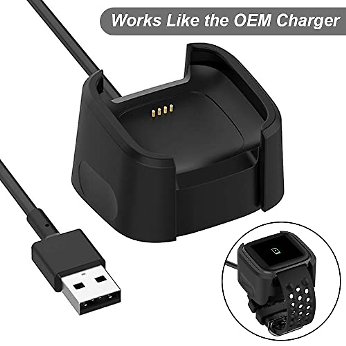 Emilydeals Charger for Fitbit Versa 2, Replacement Charging Cable Cord Dock Cradle for Fitbit Versa 2 Smart Watch [1m/3.3ft]