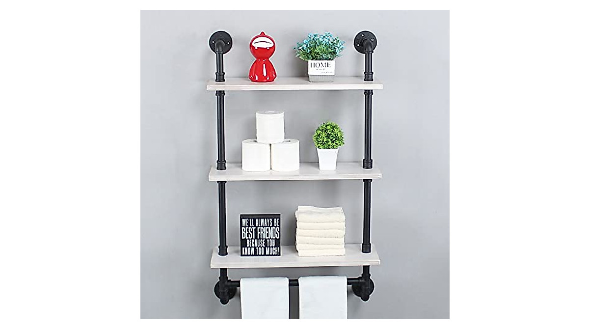 Vintage Industrial Pipe Bathroom Shelf with Towel Bars
