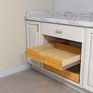 26'' Width Drawer Roll Wood Tray Drawer Box Kitchen Organizer Cabinet Slide Out Shelve, Pull-Out Shelf, Pantry Organization & Storage w/ Sliders-- DIY Project (Fits RTA Face Frame B30 and Pantry30)