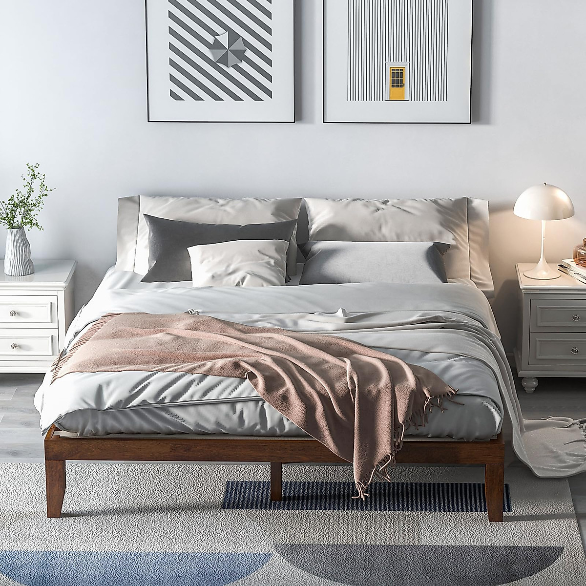 Giantex 14 Inch King Wood Platform Bed Frame, Minimalist Style Mattress Foundation with Solid Rubber Wood, Heavy Duty Wood Slat Support, Without Headboard, Easy Assembly, No Box Spring Needed, Walnut