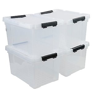 Afromy 4-Pack 50 Quart Large Clear Storage Box, Plastic Storage Latch Bin