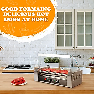 110V Hot Dog Roller Machine 5 Roller 12 Hot Dog Capacity Electric Grill Cooker Machine with Cover Stainless Steel Hot Dog Roller Warmer Sausage Maker for Both Commercial and Household Use