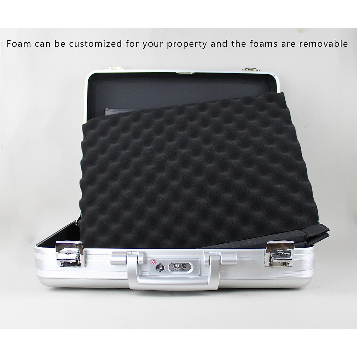 urecimy Medium 18.1X13.8X4.5 Inch Combination TSA Lock Aluminum Briefcase Metal Toolbox Cash Case 15.6 Inch Notebook Briefcase with Foam Silver