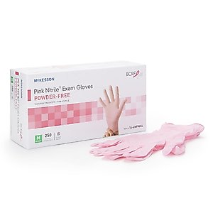 McKesson Pink Nitrile Exam Gloves - Powder-Free, Latex-Free, Ambidextrous, Textured Fingertips, Non-Sterile - Size Medium, 250 Count, 10 Boxes, 2500 Total