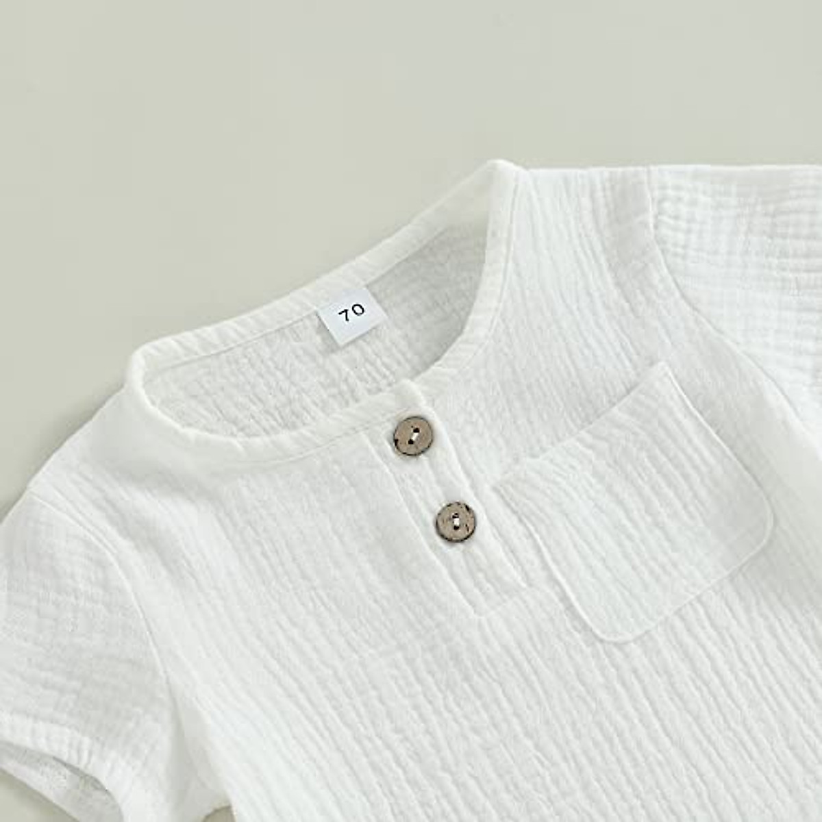 Nyapruwe Toddler Baby Boys Summer Clothes Short Sleeve T-shirt Elastic Waistband Rolled Short Cotton Linen 2Pcs Outfits (White, 18-24 Months)