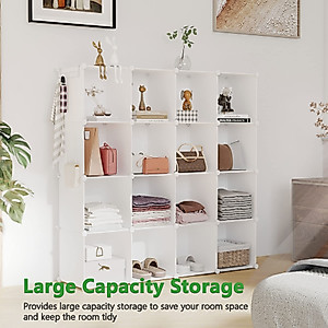 C&AHOME Cube Storage Organizer, 16-Cube Shelves Units, Closet Cabinet, DIY Plastic Modular Book Shelf, Ideal for Bedroom, Living Room, Office, 48.4" L x 12.4" W x 48.4" H Milky UPCS16M