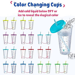 Meoky Color Changing Cups with Lids and Straws - 12 Pack 24oz Reusable Plastic Tumblers for Kids and Adults, Confetti Color Changing Cups for Iced Coffee, Party, Pool
