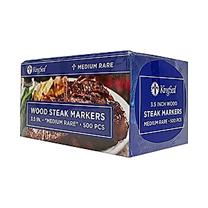 KingSeal 3.5 Inch Natural Birch Wood Steak Markers, Heat Stamped, MED Rare, Eco Friendly, Bulk Pack - 500 Count Per Box