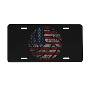 USA Flag Volleyball Aluminum Stainless Decorative Car Front Personalized License Plate 6 X 12 in