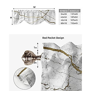 Tie Up Curtain Valance for Kitchen,White Marble Gold Line Window Valances Adjustable Tie-up Shade Valance,Modern Abstract Pattern Art Rod Pocket Short Curtains Window Treatment for Bathroom 60x18in