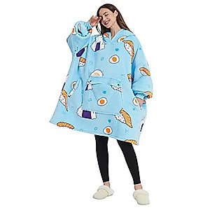Kjlwb Wearable Blanket Hoodie for Adults, Oversized Sherpa Wearable Blankets Sweatshirt Women Men with Giant Pockets,One Size Fits All