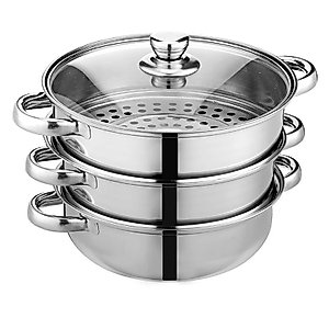 Steamer Pot for Cooking 11 inch Steamer Pot, 3-tier Multipurpose 18/8 Stainless Steel Steam Pot Cookware with Lid for Vegetable, Dumpling, Stock, Sauce, Food
