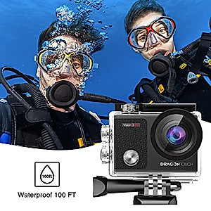 Dragon Touch 4K Underwater HD Action Camera, Vision 3 Pro Touch Screen 20MP 100FT Waterproof Video Camera Adjustable View Angle WiFi Sports Camcorder with Remote Control Helmet Accessories