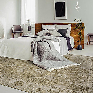 AMOAMI-Vintage 8'x10' Area Rugs for Living Room Washable Area Rug Non-Slip Low Pile Non-Shedding Floral Print Carpet for Bedroom Dining Room Office Double Latte