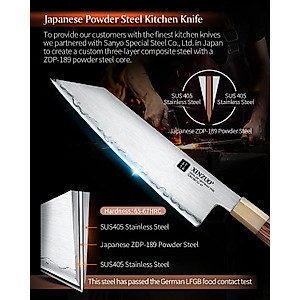 XINZUO 8 Inches Japanese Kiritsuke Chef Knife, Super ZDP-189 Steel Knife, Professional Cooking Knife for Chefs&Home, 67HRC, Ergonomic Octagonal Handle with Desert Ironwood