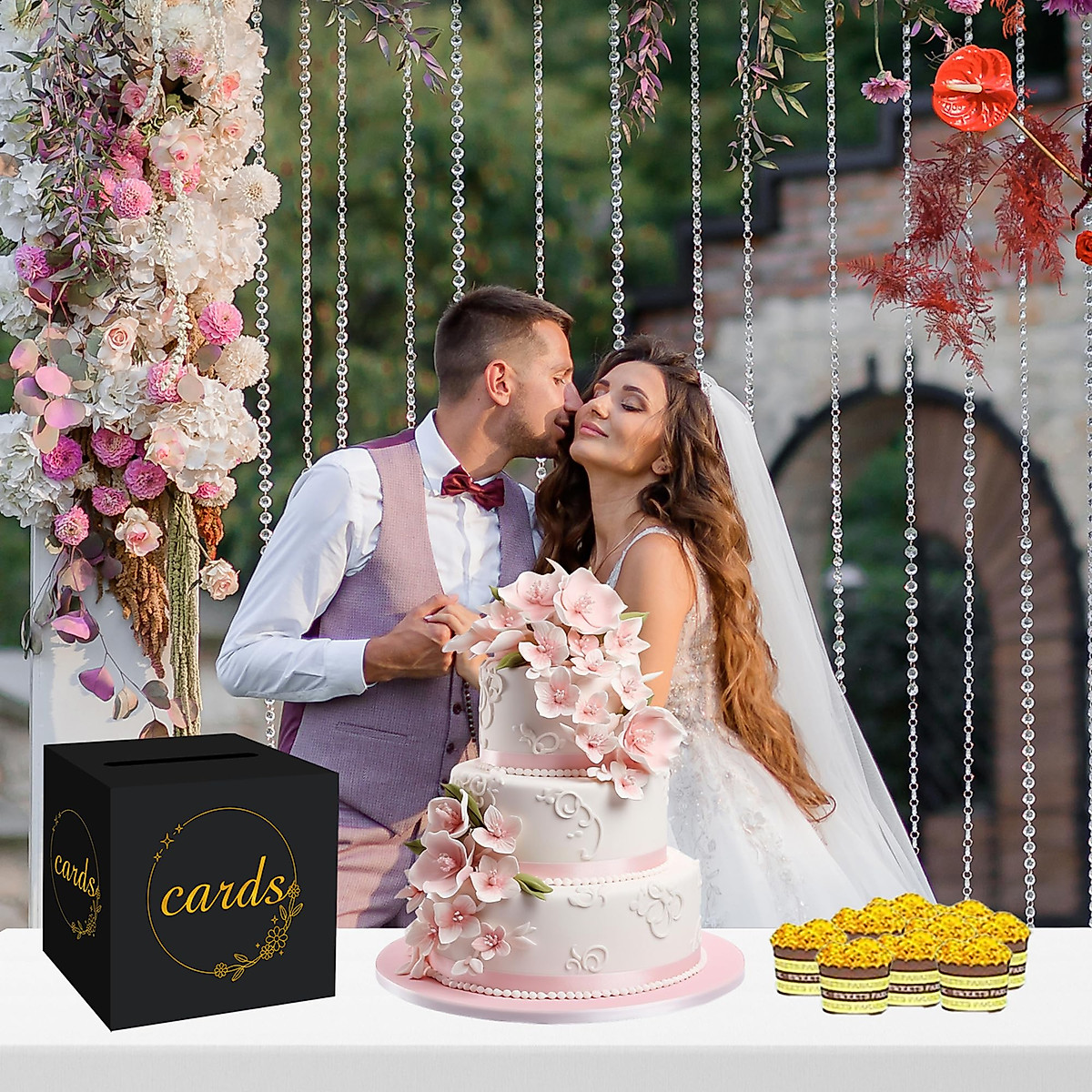 Laroder 1 Pack Black Card Box Wedding Card Box Graduation Card Box Holder Card Box for Party Baby Bridal Shower Funeral Retirement Gold Card Box Cardboard Birthday Card Box Raffle Box