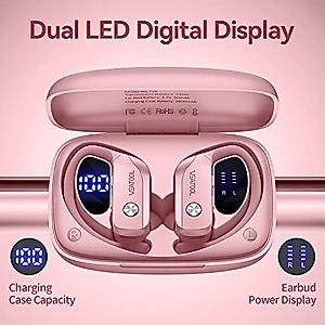 Wireless Earbuds Bluetooth Headphones 48hrs Play Back Sport Earphones with LED Display Over-Ear Buds with Earhooks Built-in Mic Headset for Workout Blue BMANI-VEAT00L