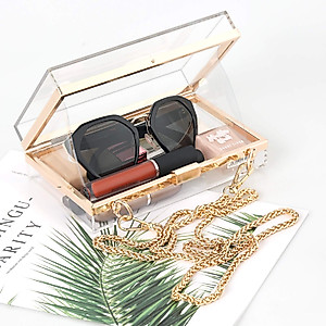 WJCD Women Clear Purse Acrylic Clear Clutch Bag, Shoulder Handbag With Removable Gold Chain Strap (Gold)