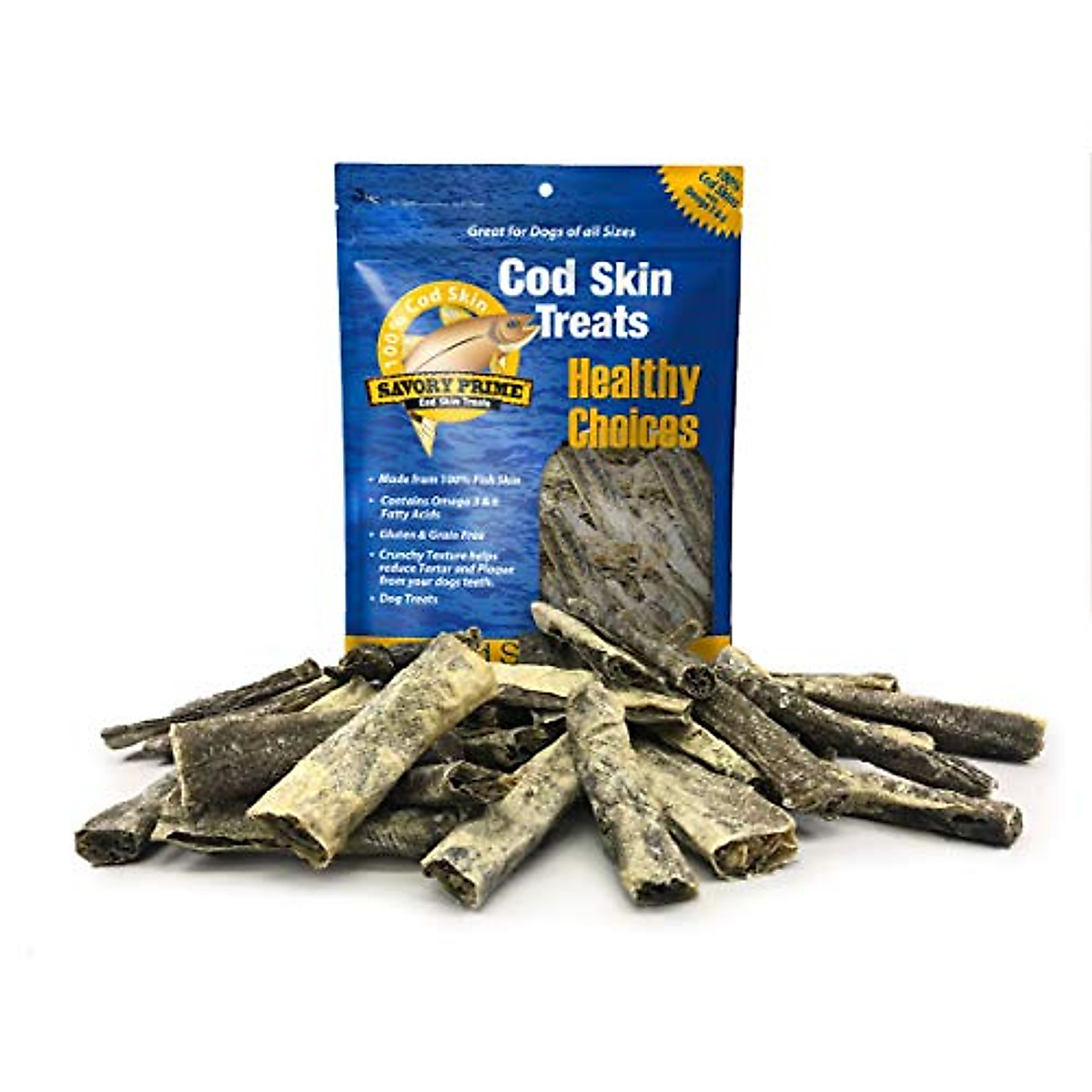 Savory Prime Cod Skin Fish Strips, 16-Ounce, No Artificial Color, All Breed Sizes (62016)