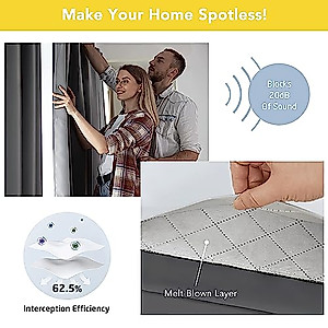 NICETOWN Noise Reduction & Mountain Fires, Sandstorms, Smog Filtering Curtains, Thermal Insulated Blackout Drapes, Energy Efficiency Window Curtains for Bedroom (Grey, 2 Panels, 52 W by 72 L)