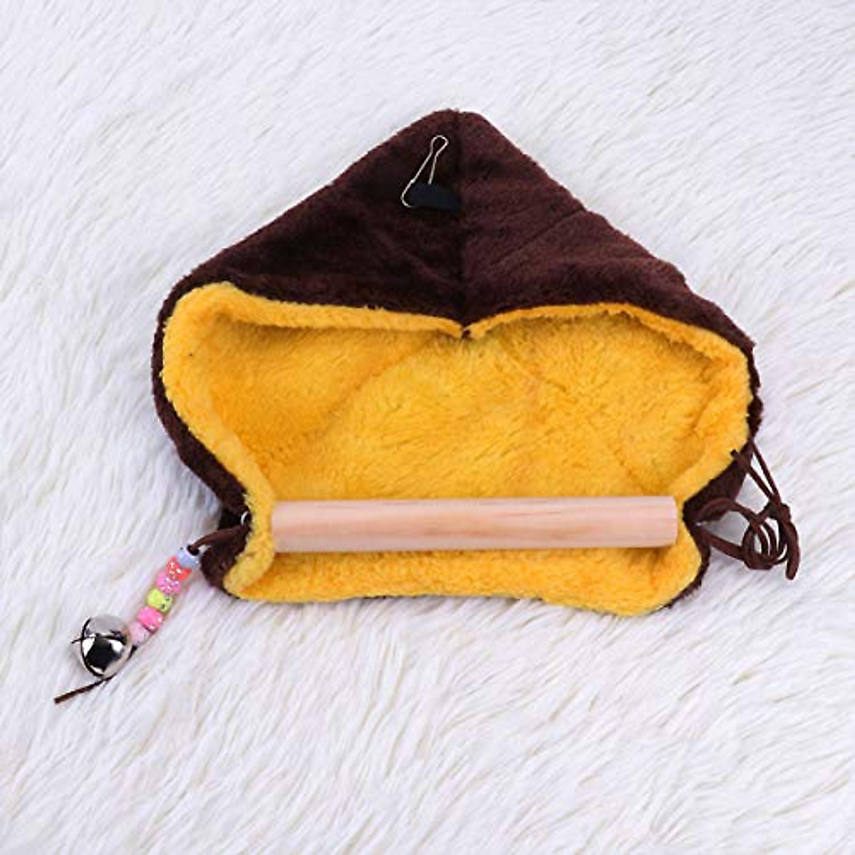 Parrot Swing Perch - Bird Winter Plush Hut Tent Birdcage Hammock with Wood Stand and Bells Pendant for Parakeets Cockatiels, Conures, Macaws, Parrots, Love Birds, Finches