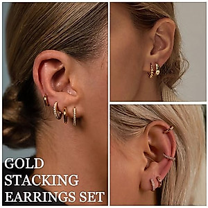 9 Pairs Small Gold Huggie Hoop Earrings for Women, 14K Gold Plated Lightweight Cartilage Earring Set, Hypoallergenic Gold Hoop Earrings