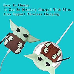 Wifantien 3D Yoda Case for AirPod 2/1 Case,3D Cute Cartoon Women Girls Kids Stylish Fashion Chic Lovely Kawaii Yoda Baby Shape Keychain Soft Silicone Case for Airpods 1 & 2 Case(Yoda Baby)