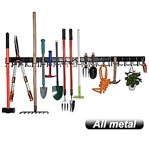 YueTong 68" All Metal Garden Tool Organizer,Adjustable Garage Wall Organizers and Storage,Heavy Duty Wall Mount Holder with Hooks for Broom,Rake,Mop,Shovel(4 Pack)