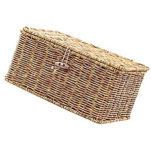 Zerodeko Woven Basket with Lid Seagrass Storage Baskets Wicker Storage Boxes Decorative Rattan Bins Household Organizer Boxes Shelf Wardrobe Organizer for Makeup Clothes Brown