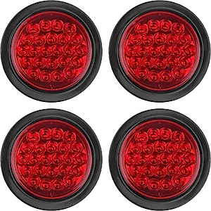 4Pcs 4 Inch Round LED Trailer Tail Lights Red 24 LED Waterproof, 4 Inch Round Led Stop Turn Brake Tail Lights Flush Mount for Trucks RV Include Lights Grommets 3-Prong Wire Pigtails 12V Sealed
